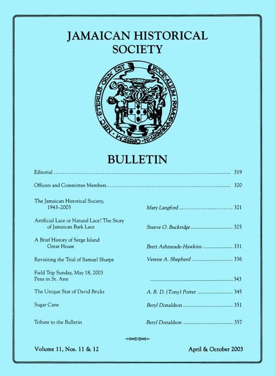 Jamaican Historical Society Bulletin, Vol. 11, No. 16 by Charmaine ...